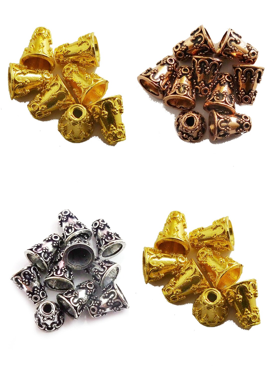 6 Pieces 12x10mm Bali Cone Bead Cap Oxidized Silver Plated Oxidized ...