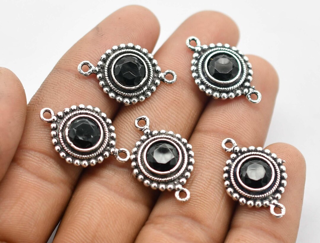 24x16mm Black Onyx Connector Antique Silver Plated ,bezel Pendent ...