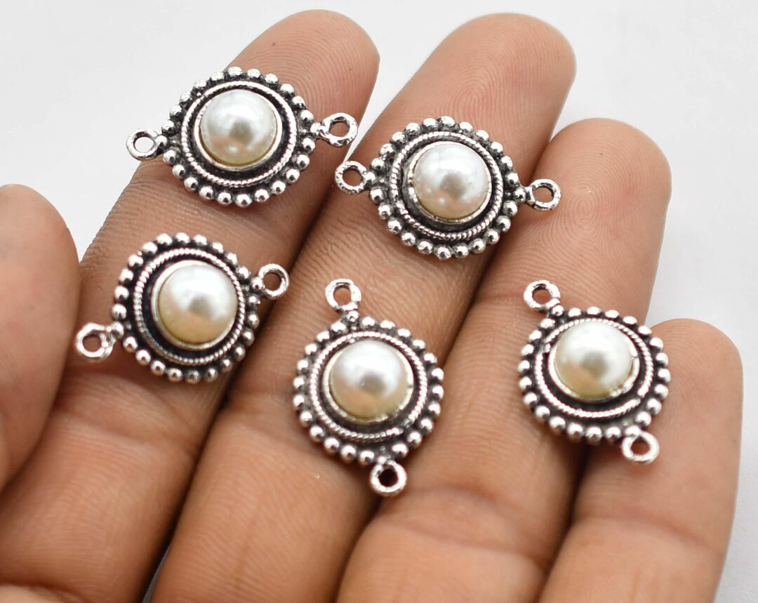 24x16mm Pearl Connector Antique Silver Plated ,bezel Pendent, Jewelry ...