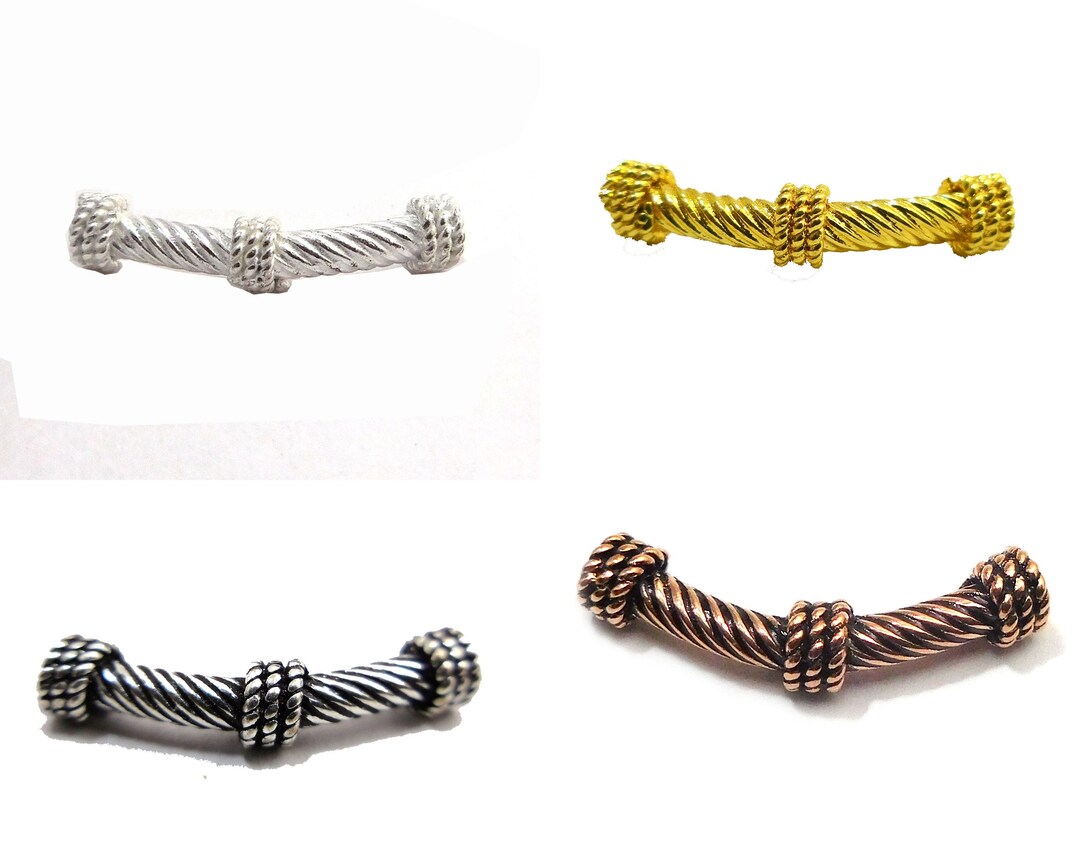 7 Pieces 25x3mm Curved Tube Bead Oxidized Silver Plated Antique Copper ...