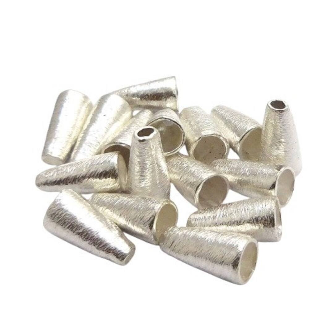 7 Pcs 14x9mm Brushed Cone Bead Cap Sterling Silver Plated Jewelry ...