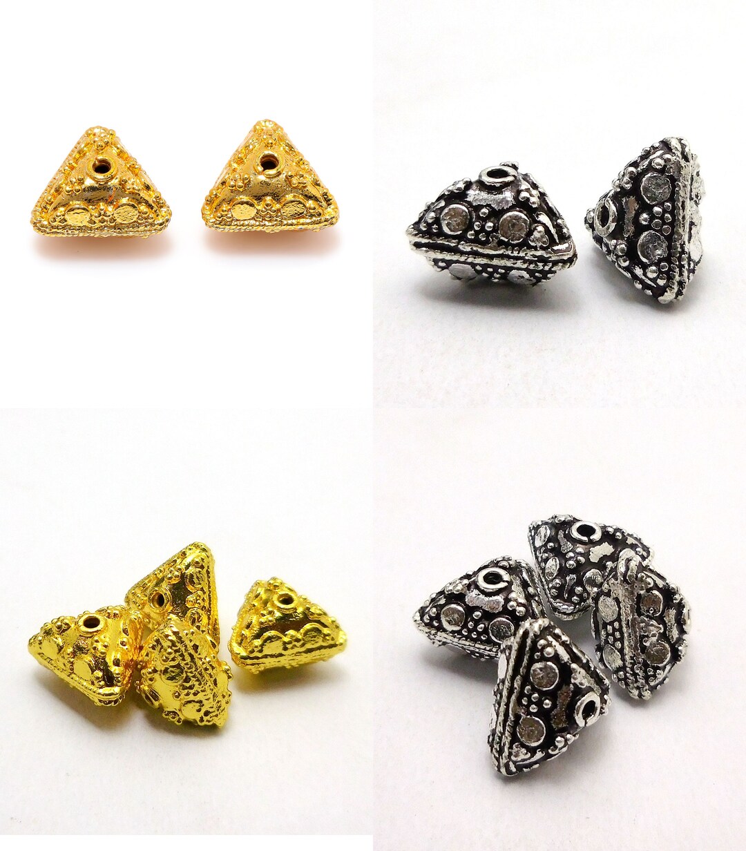 5 Pieces 12x9mm Bali Triangle Bead Antique Copper Antique Sterling ...