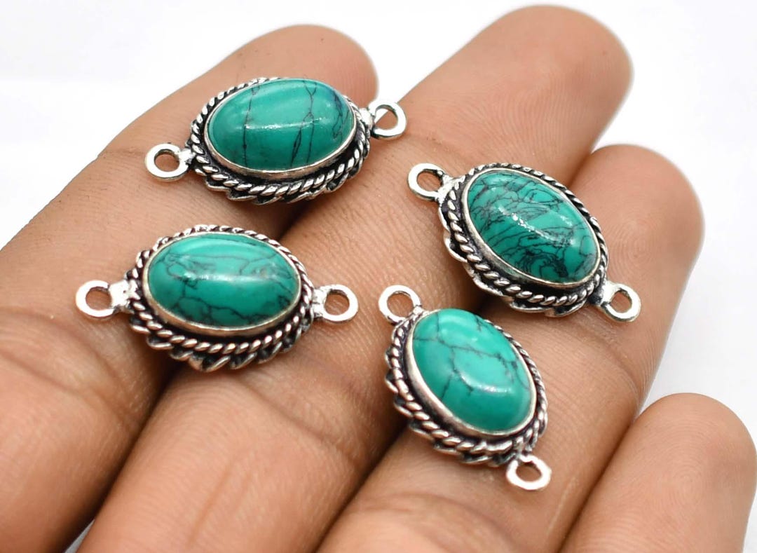 25x14mm Oval Turquoise Connector Antique Silver Plated ,bezel Pendent ...