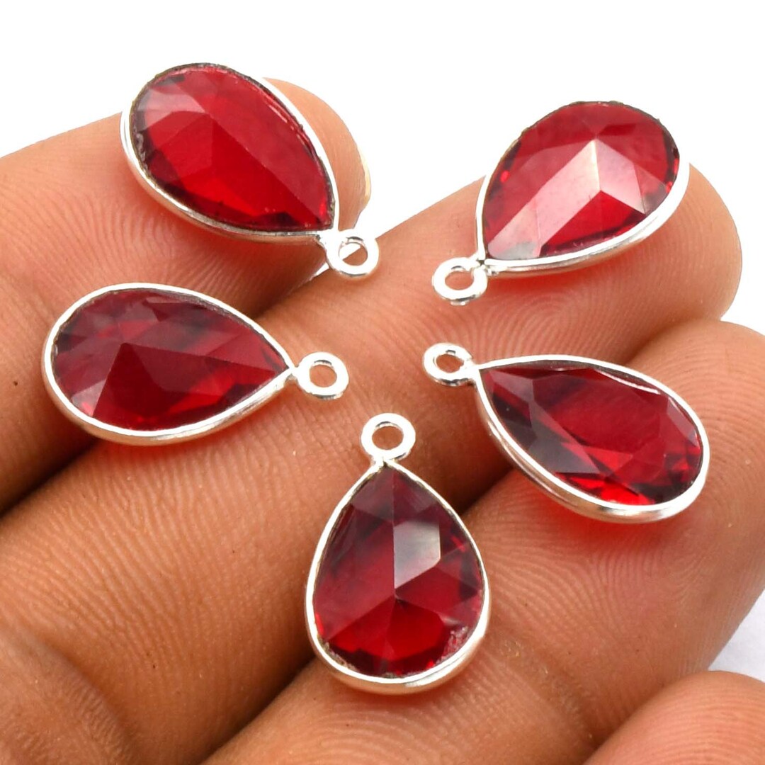 5 Pcs 18x11mm Drop Red Garnet Connector Silver Plated ,bezel Pendent ...
