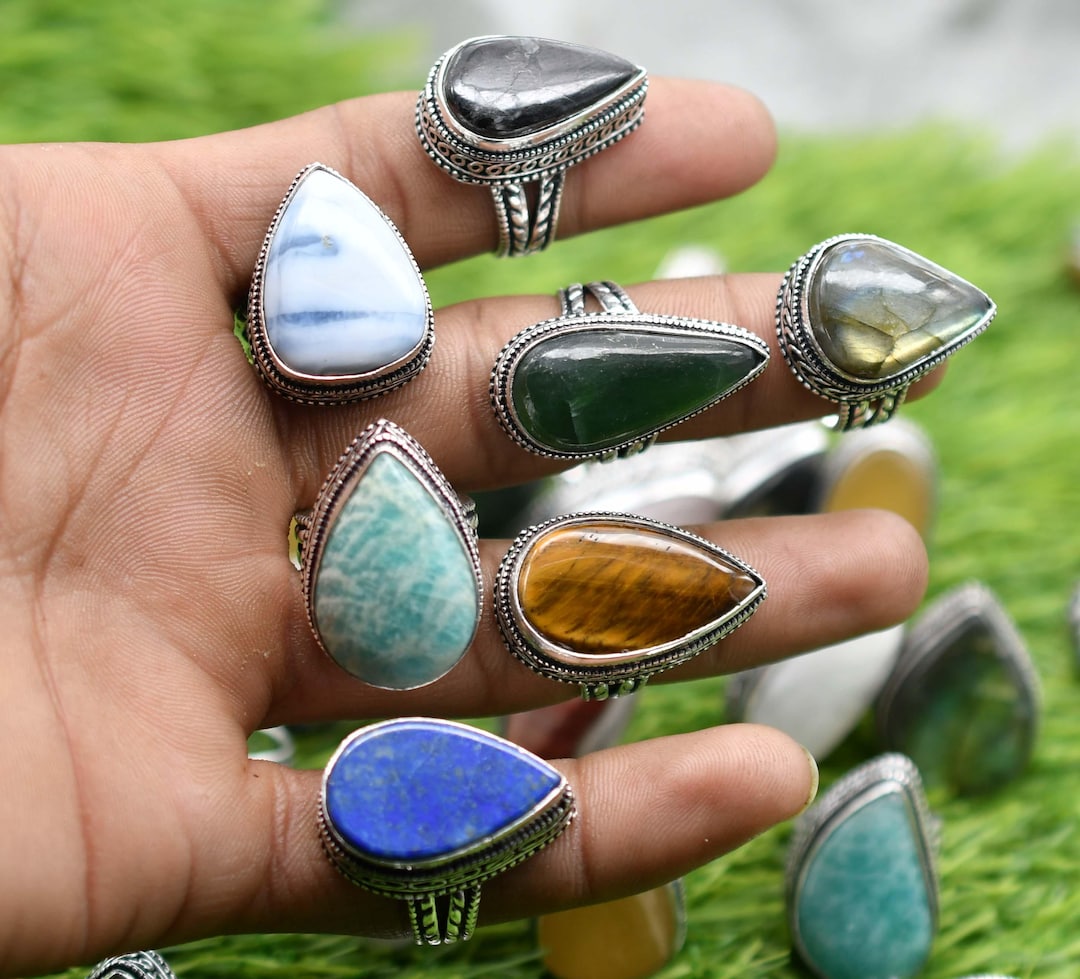 Same Design Bulk Ring Lot, Different Stones Pack of Rings, Gemstone ...
