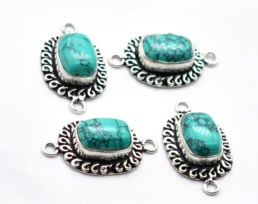 31x19mm Turquoise Connector Antique Silver Plated ,bezel Pendent ...