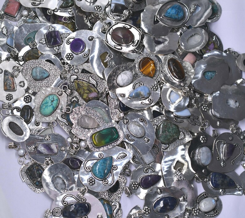 BULK SALE ! 5 to 100 Mix Gemstone Pendants Wholesale Lot 925 Sterling ...