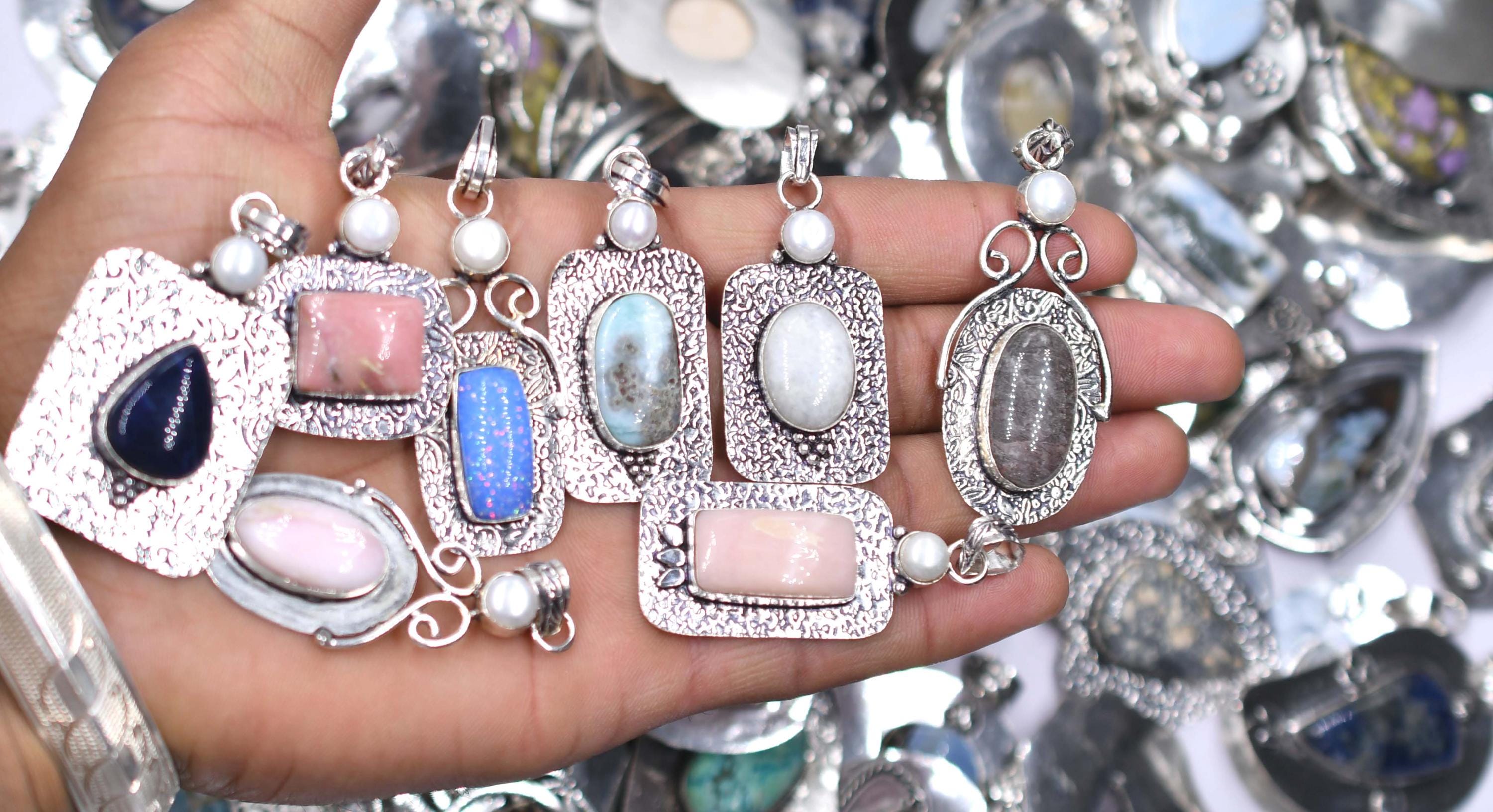 BULK SALE ! 5 to 100 Mix Gemstone Pendants Wholesale Lot 925 Sterling ...