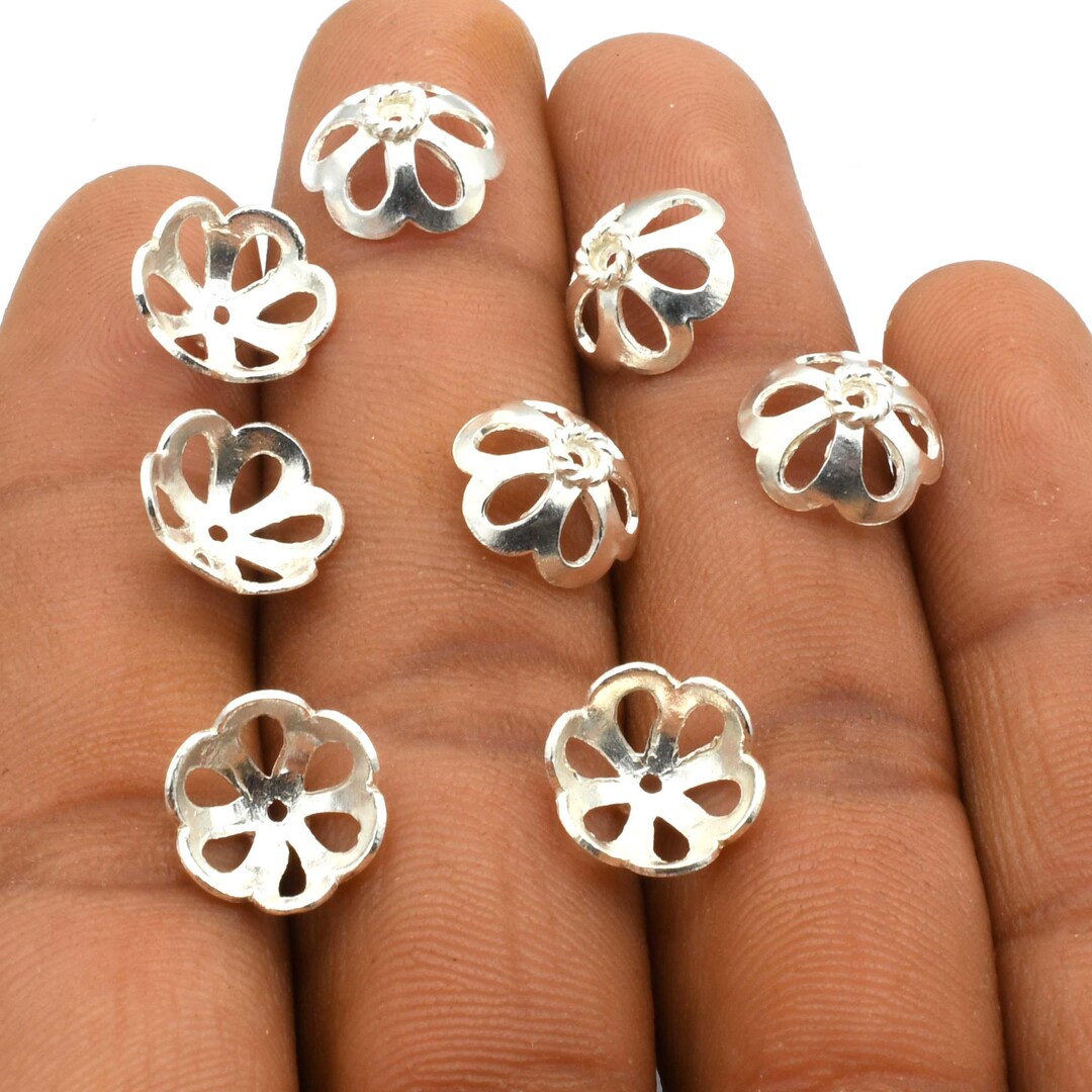 30 Pcs 8mm Bali Filigree Bead Cap Sterling Silver Plated Jewelry Making ...