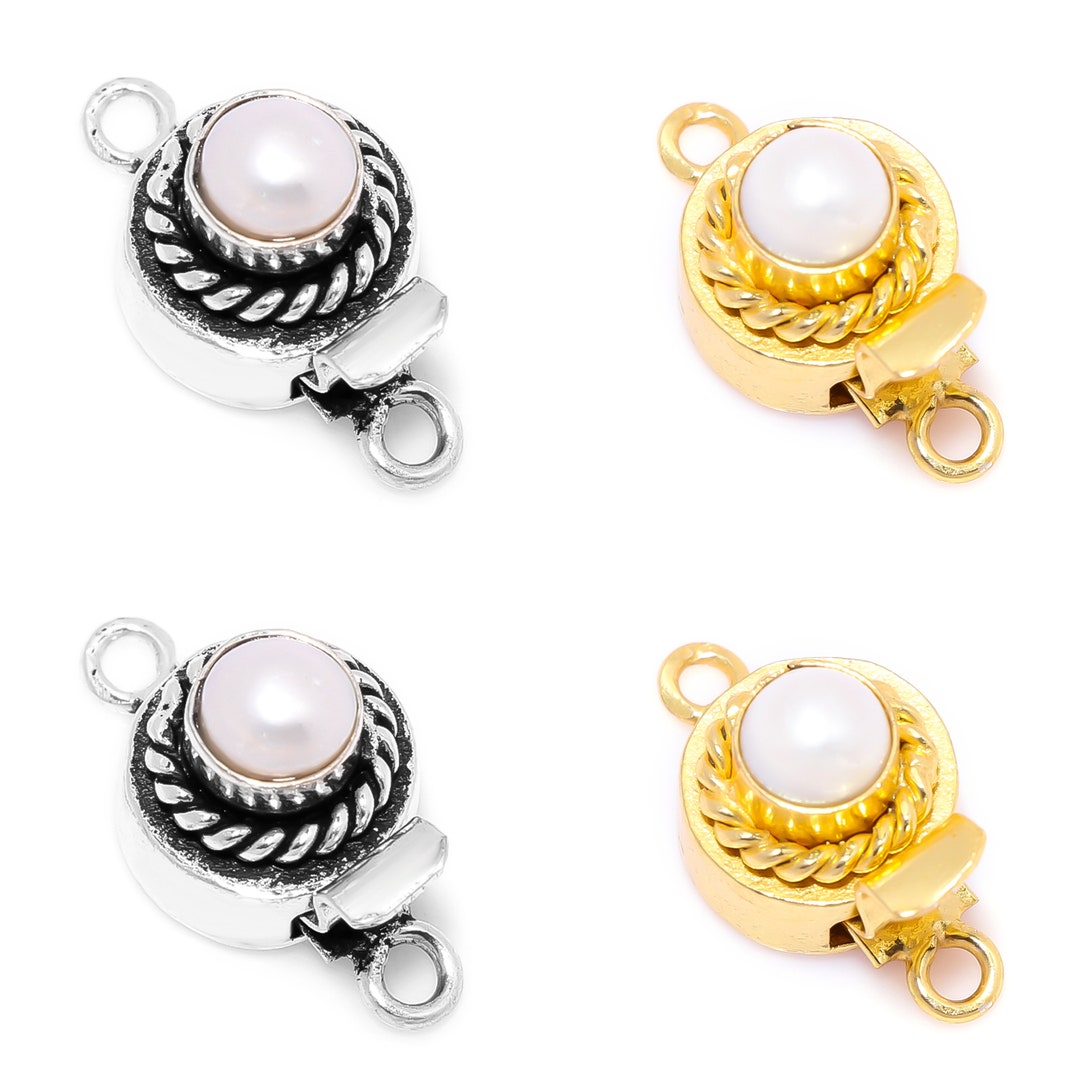 1 Pc Pearl Round Box Clasp One Strand Clasp Antique Silver Plated 18k ...