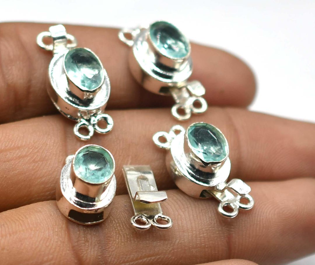 1 Pc Sky Blue Quartz Multi Strand Gemstone Box Clasp 2 Strand Sterling ...