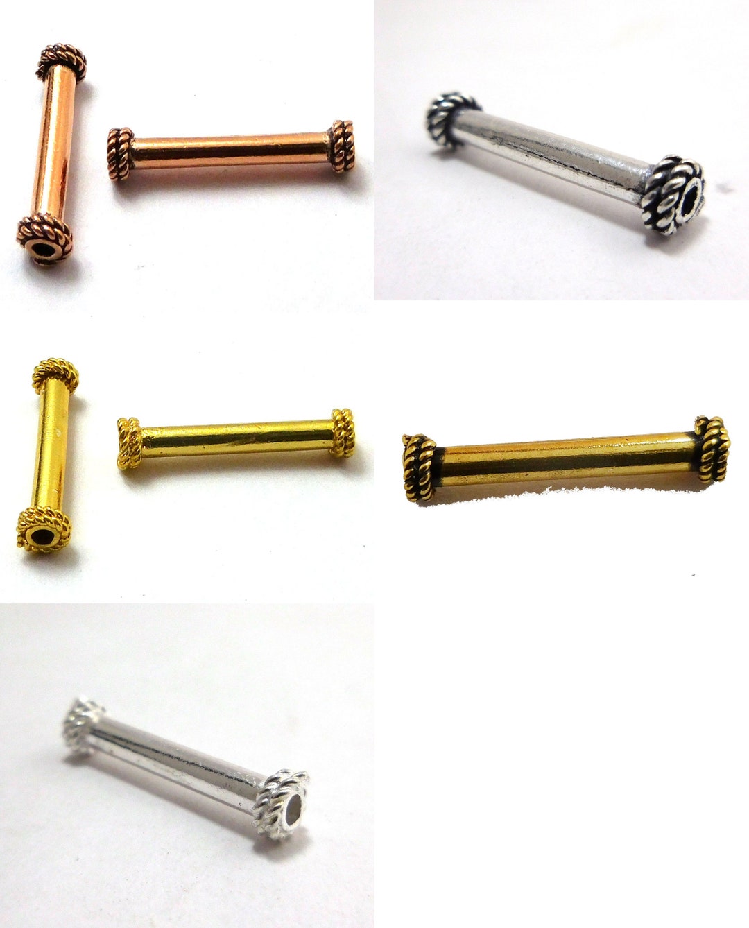 10 Pieces 23x3mm Bali Pipe Tube Bead Oxidized Silver Plated Oxidized ...