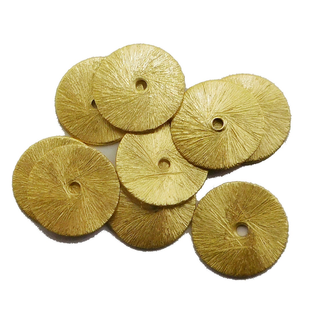 20 Pcs 10mm Brushed Flat Disc 18k Gold Plated Brushed Disk Jewelry ...
