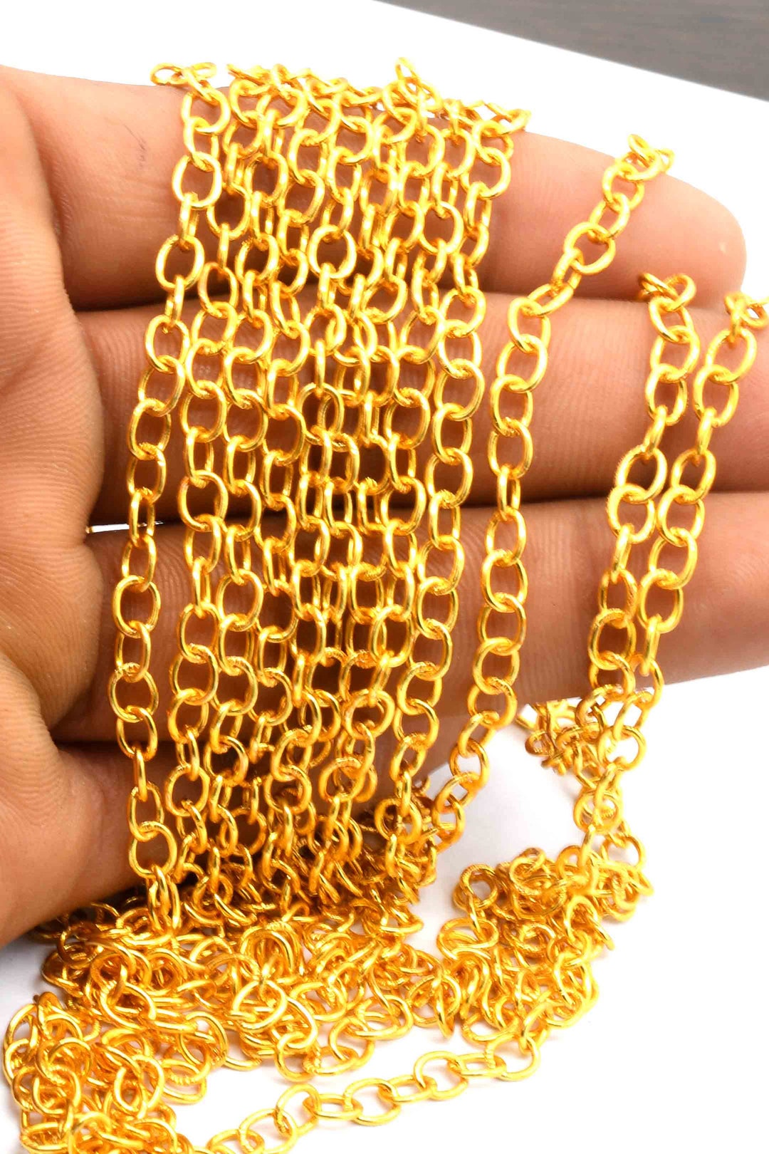 2.5 Foot 3x5mm Gold Plated Raw Brass Chain Raw Brass Brass Rollo Chain ...