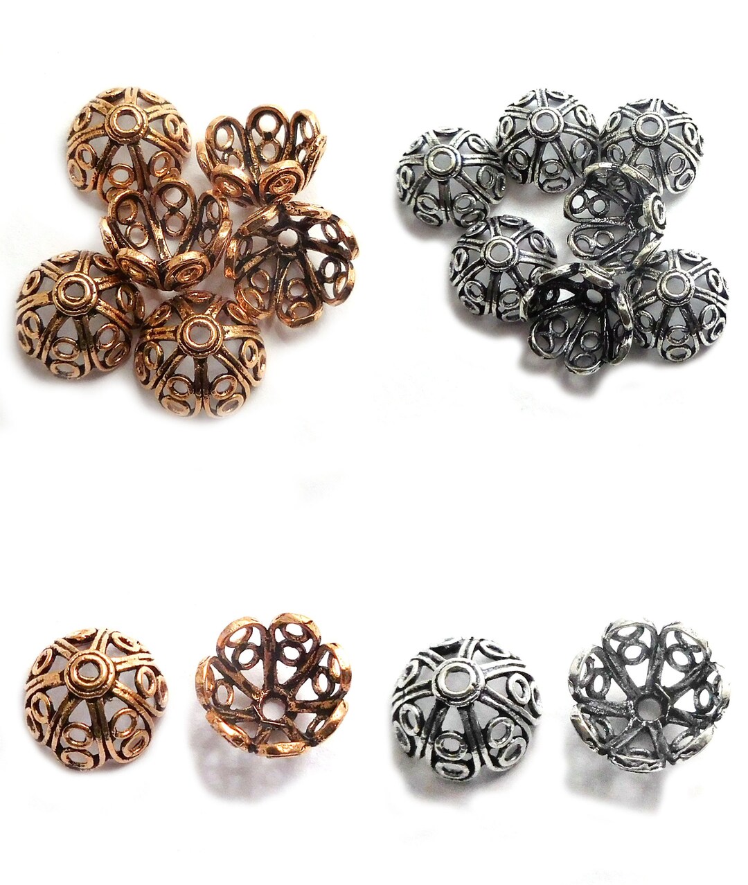 6 Pcs 16x10mm Solid Copper Bali Bead Cap Oxidized Silver Plated 18k ...