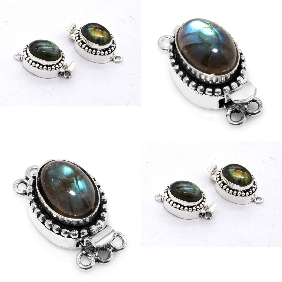 1 Pc Labradorite Gemstone Bali Box Clasp Oxidized Sterling Silver ...