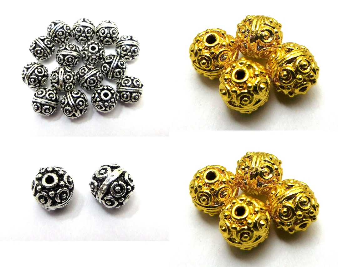 7 Pieces 8mm Bali Bead Antique Silver Plated Antique Copper 18k Gold ...