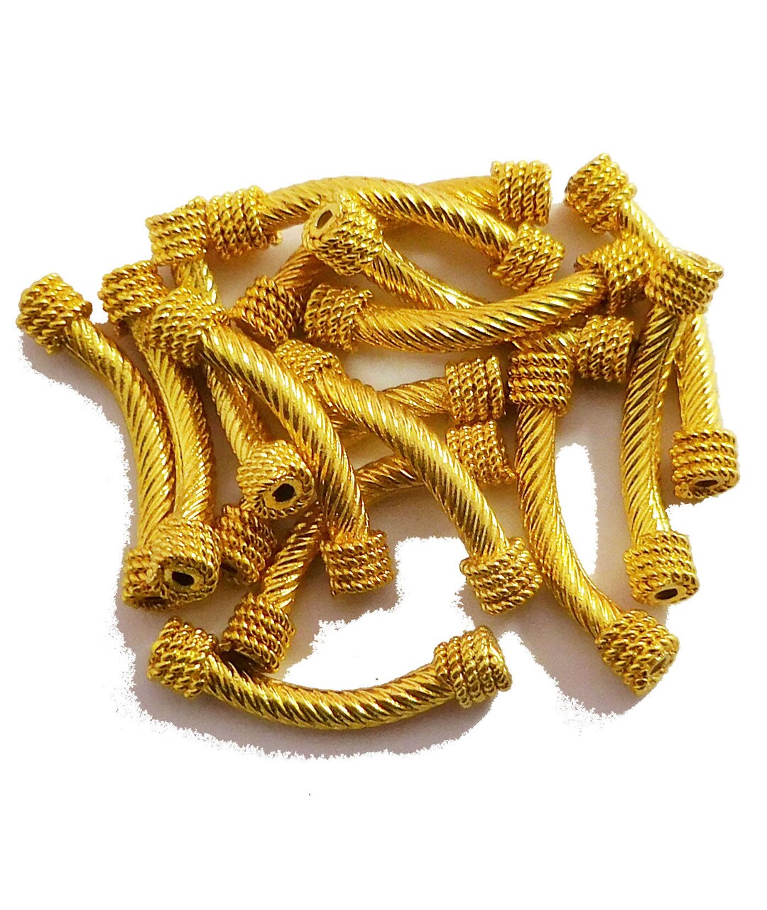 7 Pieces 25x3mm Bali Curved Tube Bead 18k Gold Plated Jewelry Making ...