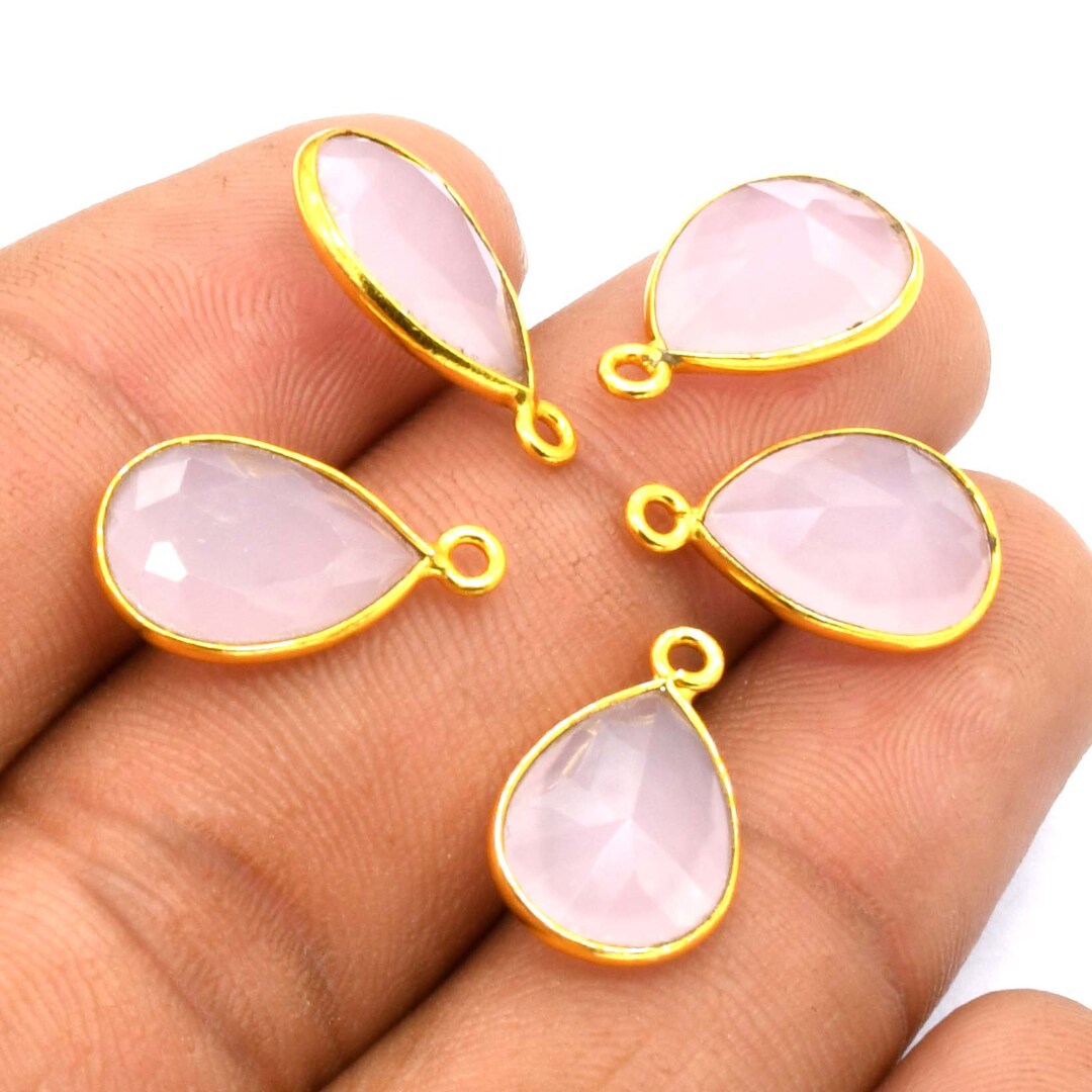 5 Pcs 18x11mm Drop Rose Quartz Connector 18k Gold Plated ,bezel Pendent ...