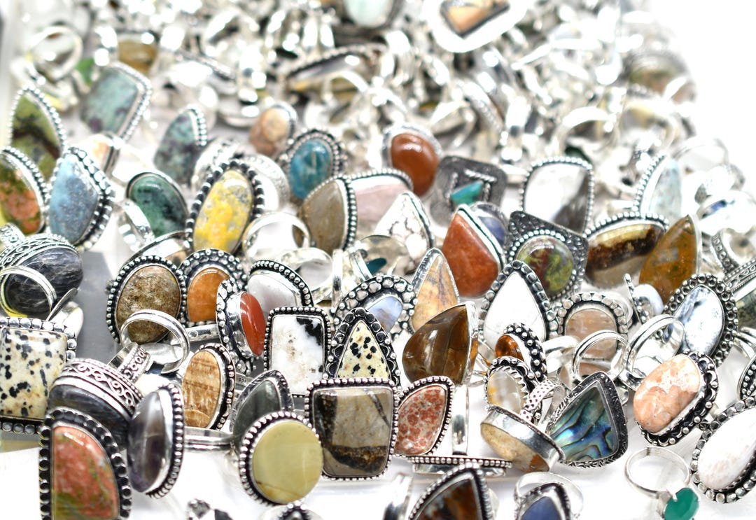 Mixed Gemstones Ring Lot / Bulk Rings /handmade Jewelry / Wholesale ...