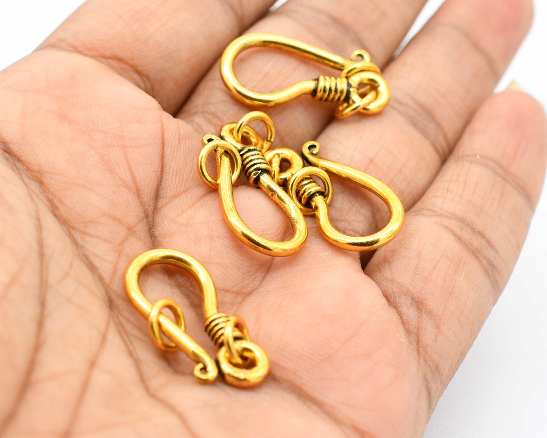 4 Pcs 25x12mm Solid Copper S Hook Clasp Eye Clasp Oxidized Gold Plated ...