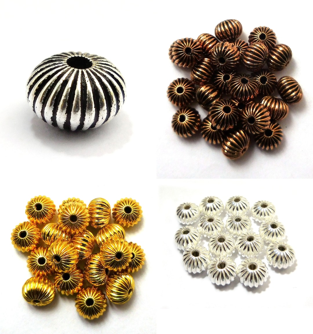 25 Pieces 6x5mm Corrugated Beads Rondell Bead Antique Sterling Silver ...