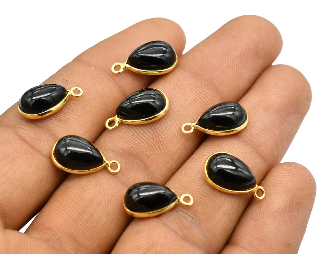 5 Pcs 16x9mm Drop Black Onyx Connector Gold Plated ,bezel Pendent ...