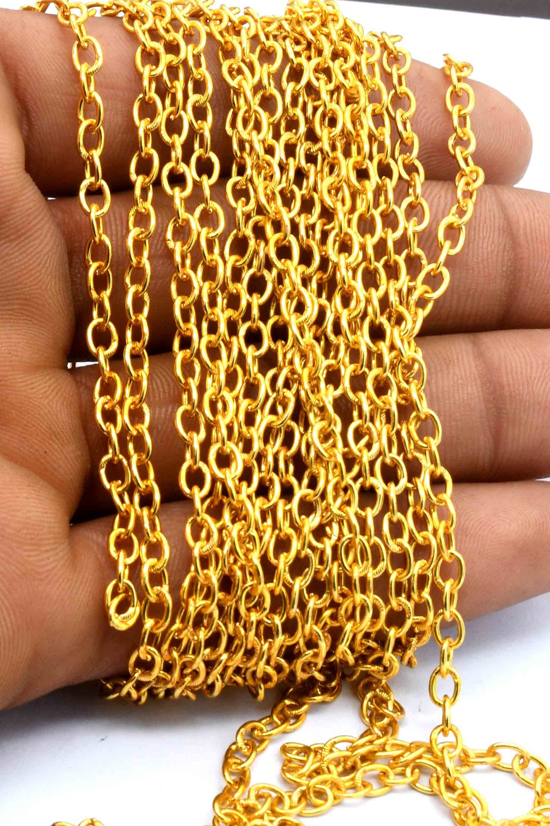 2.5 Foot 3x4mm Gold Plated Raw Brass Chain Raw Brass Brass Rollo Chain ...