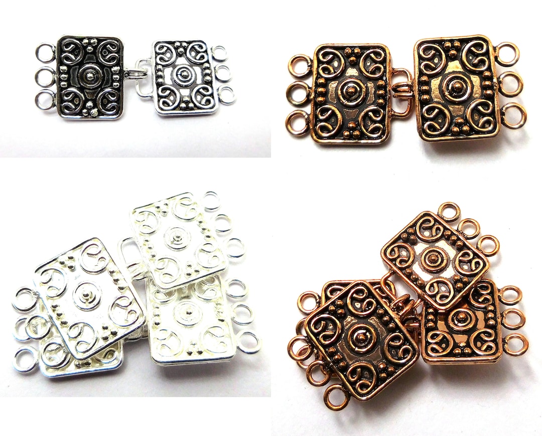 1 Set 46x20mm Multi Strand Clasp 3 Strand Antique Silver Plated ...