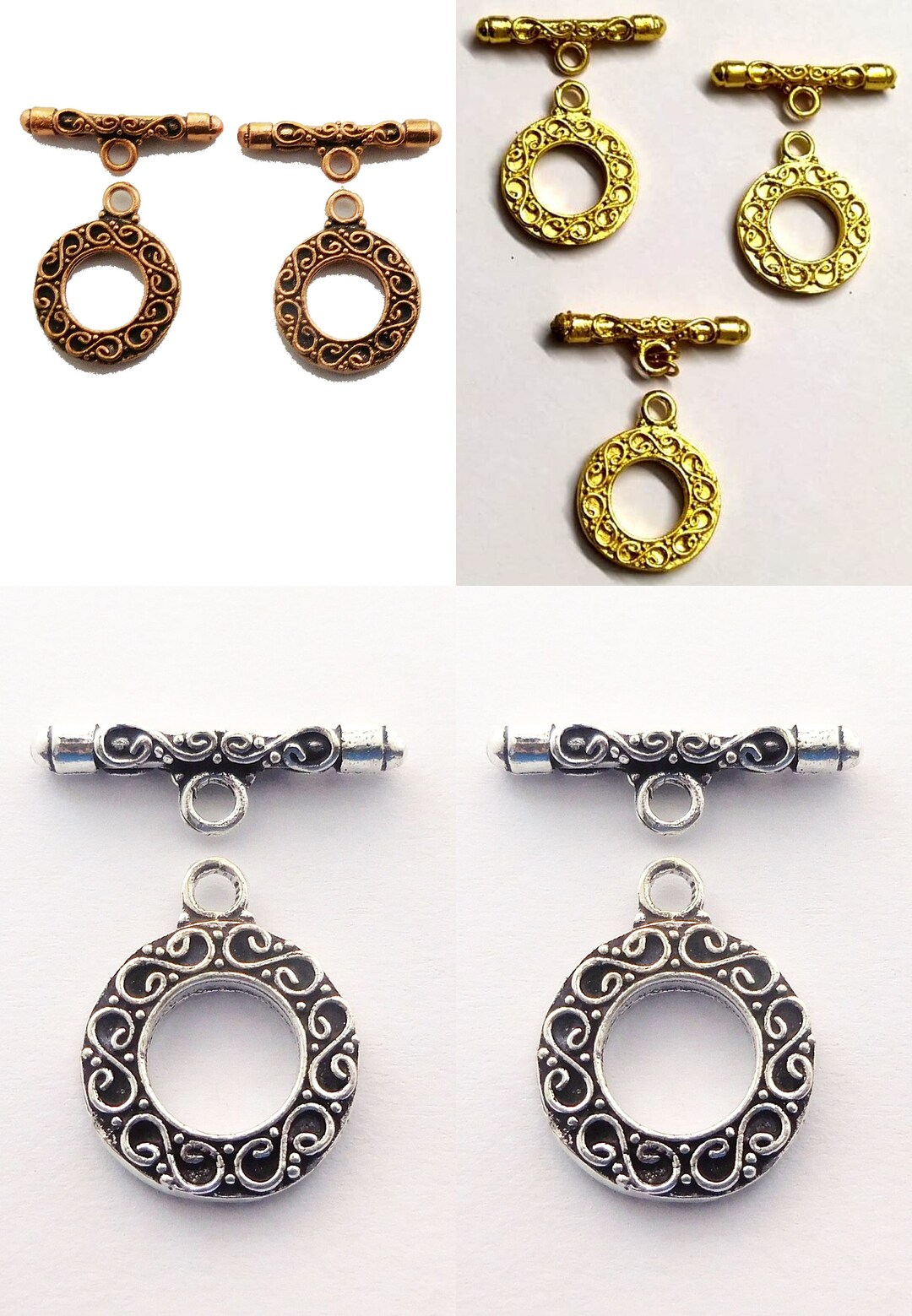 2 Sets 17x24mm Bali Round Toggle Clasp Oxidized Silver Oxidized Copper ...