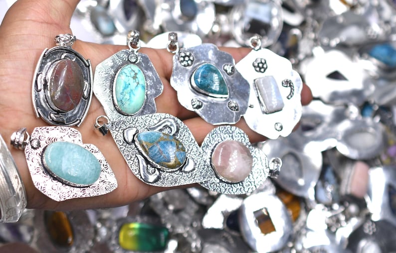 BULK SALE ! 5 to 100 Mix Gemstone Pendants Wholesale Lot 925 Sterling ...