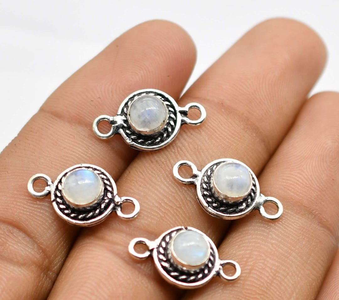 20x11mm Round Moonstone Connector Antique Silver Plated ,bezel Pendent ...