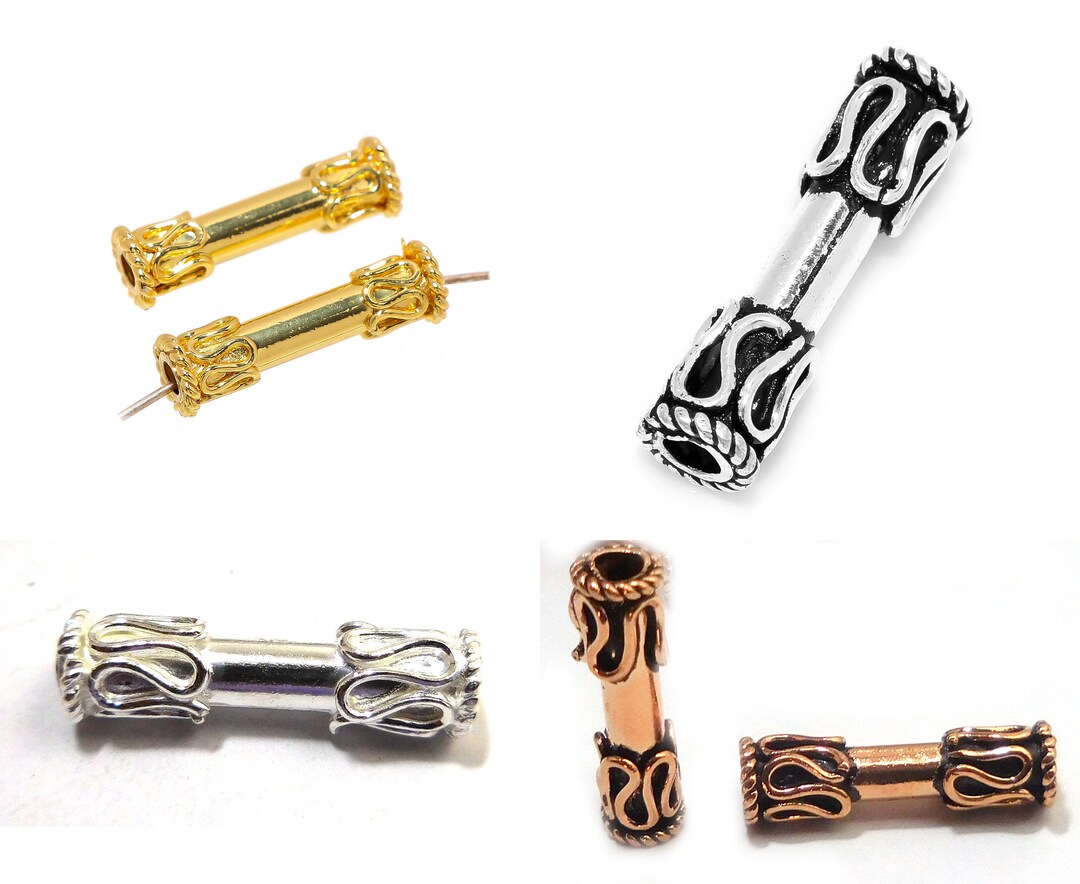 6 Pcs 22x4mm Bali Pipe Tube Bead Oxidized Silver Plated Oxidized Copper ...
