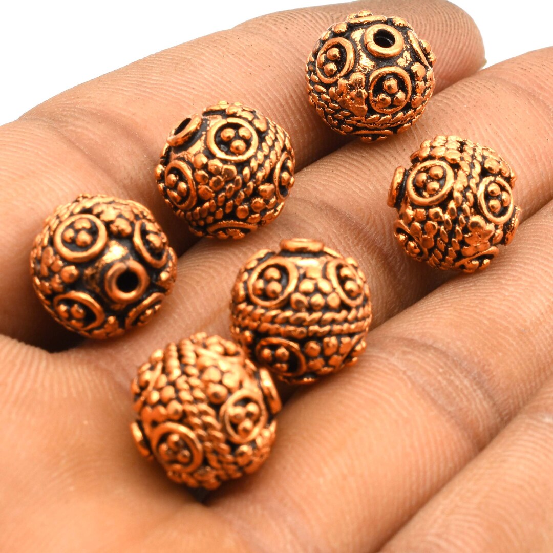 3 Pcs 12mm Bali Bead Antique Copper Dotted Bead Metal Bead Jewelry ...