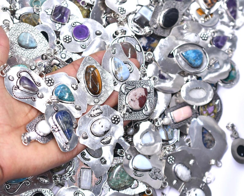 BULK SALE ! 5 to 100 Mix Gemstone Pendants Wholesale Lot 925 Sterling ...