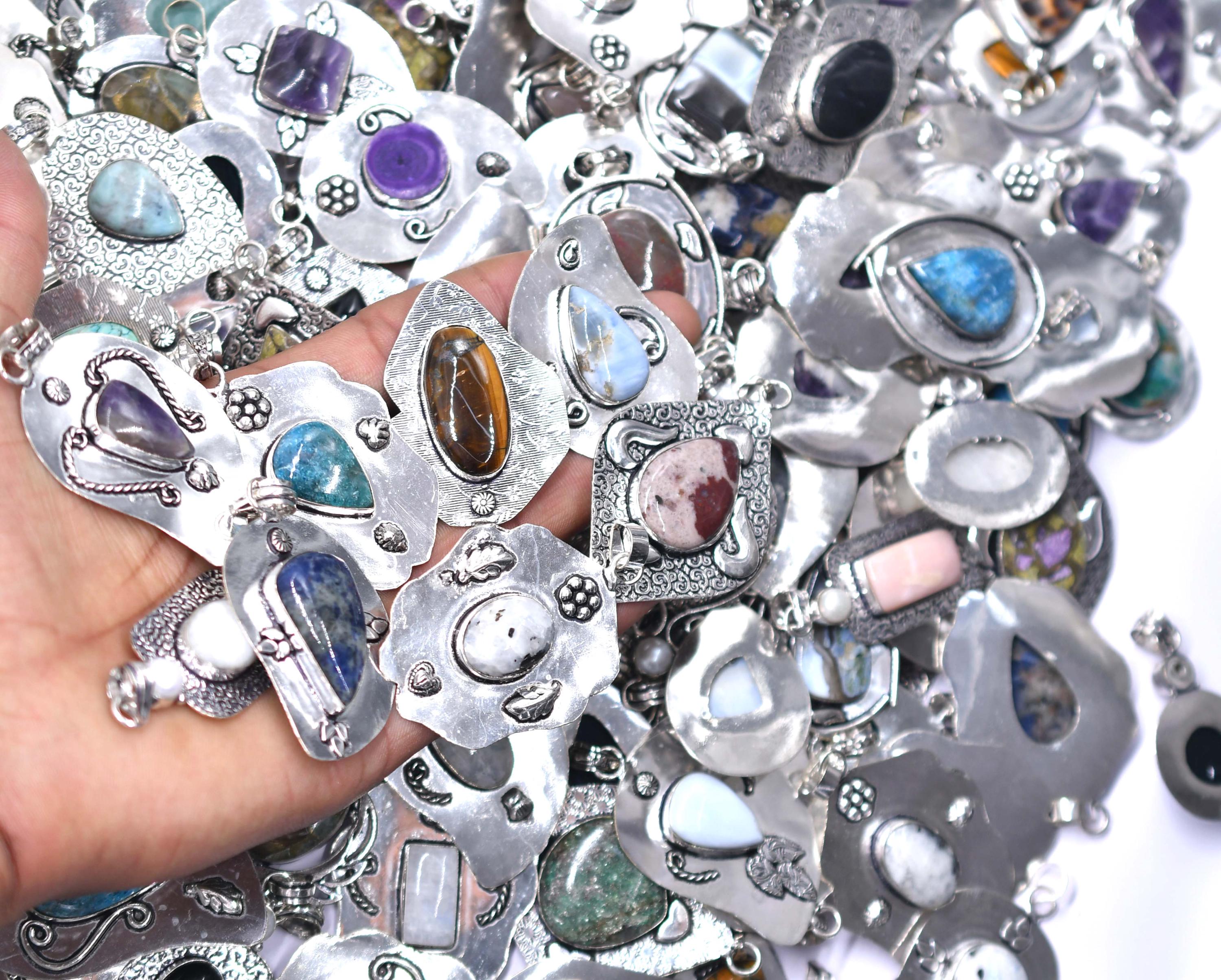 BULK SALE ! 5 to 100 Mix Gemstone Pendants Wholesale Lot 925 Sterling ...