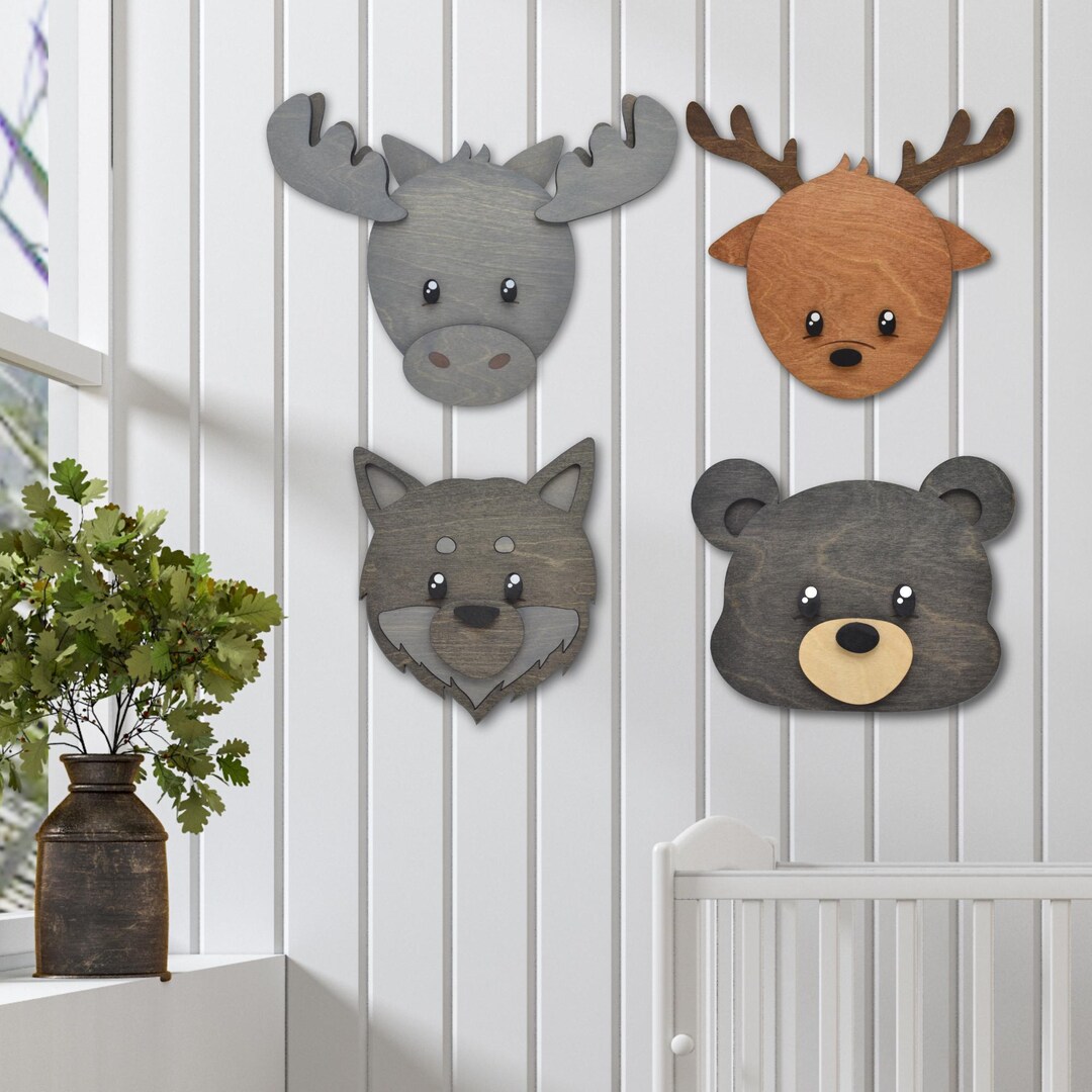 Woodland Animal Head Wall Mounts: Forest Wall Decor, Set of 4 With ...