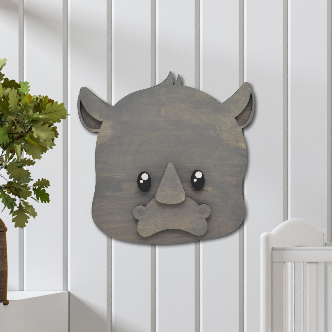 Wood Rhino Wall Mount Jungle Animal Nursery Decor - Etsy