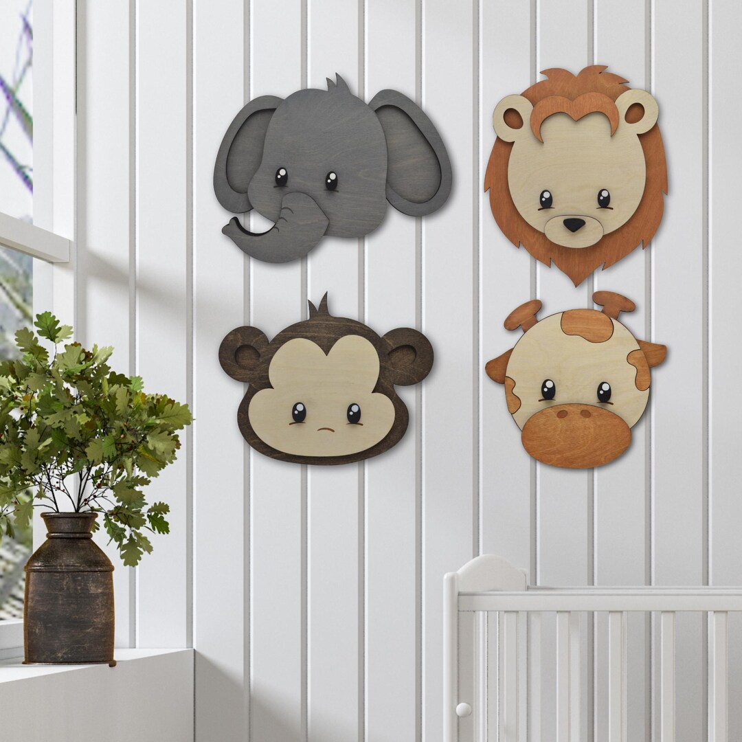 Jungle Animal Head Wall Mounts: Safari Wall Decor, Set of 4 With ...