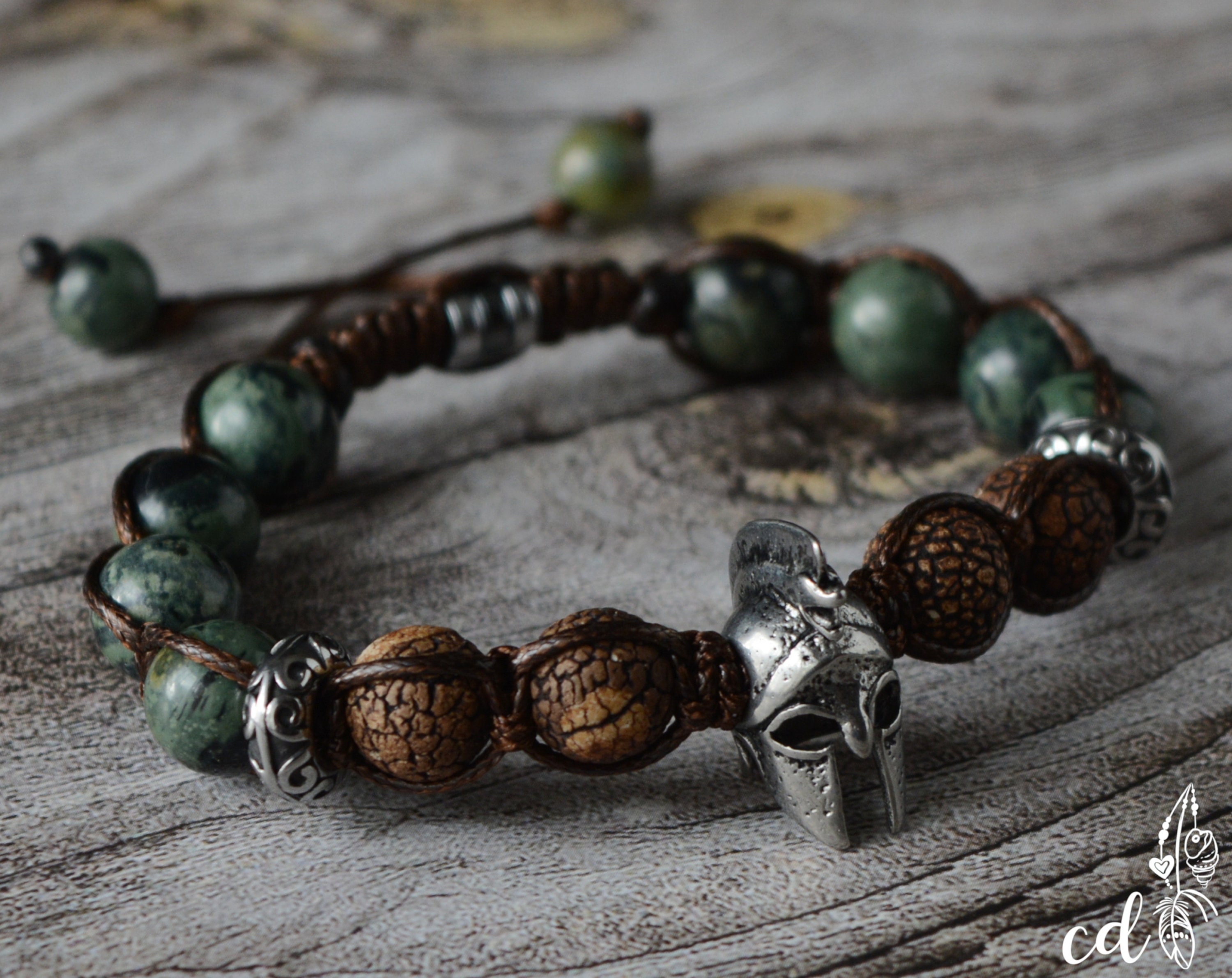 Knight Helmet Bracelet for Men With Crackle Agate and Kambaba | Etsy ...