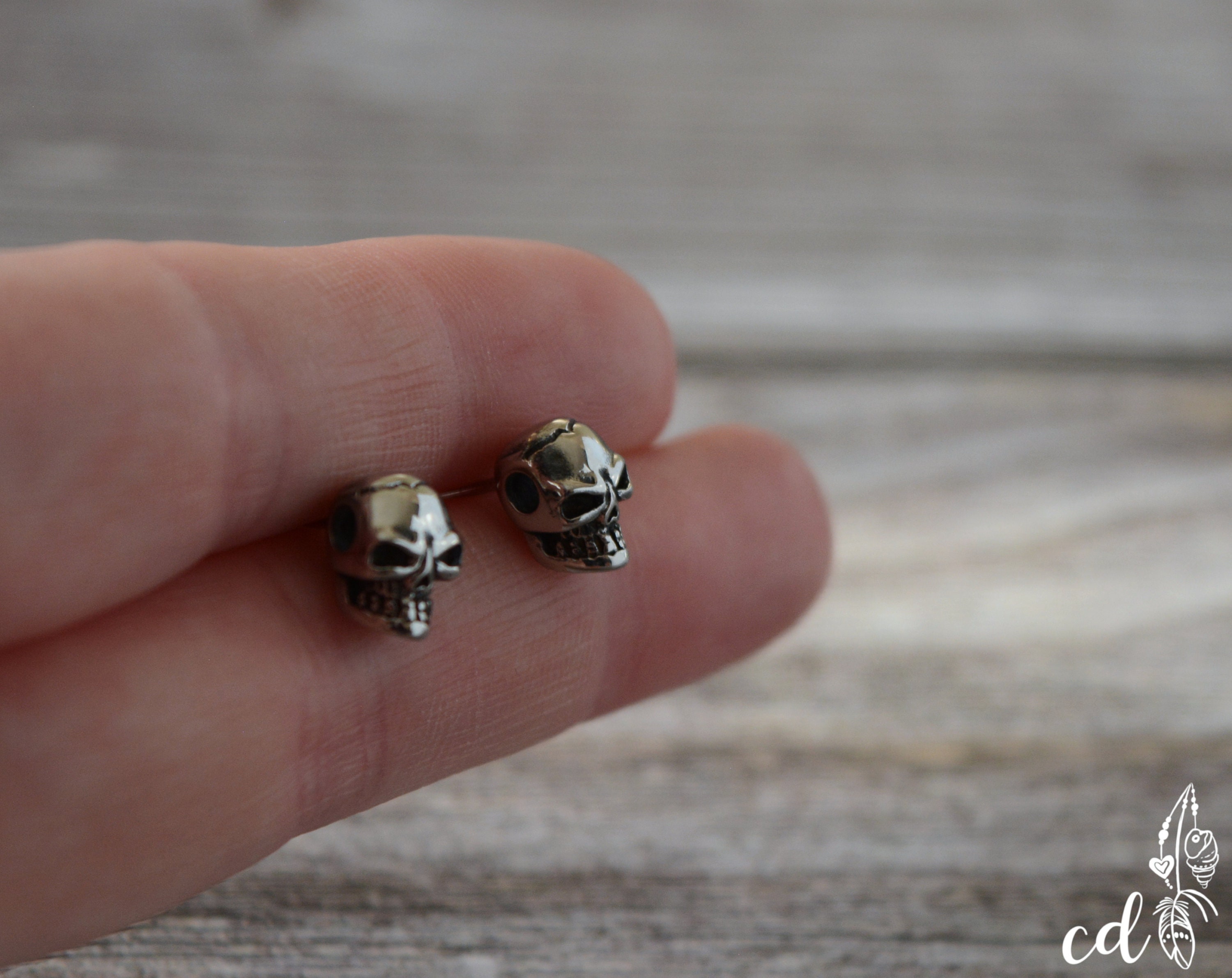 Stainless steel skull earrings. Small smiling skull earrings | Etsy