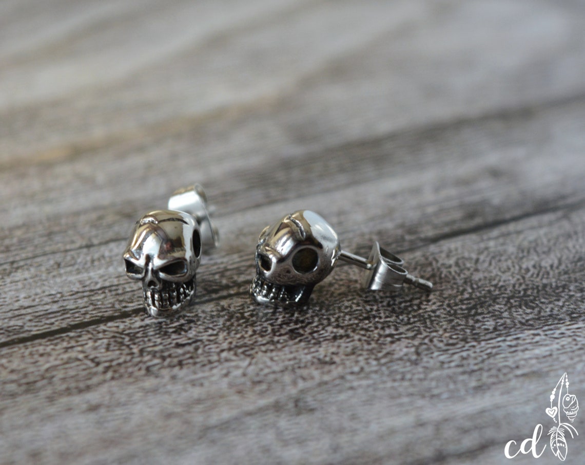 Stainless steel skull earrings. Small smiling skull earrings | Etsy