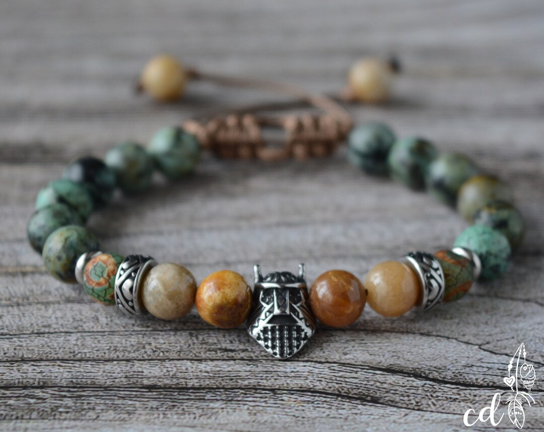 Stainless Steel Samurai Helmet Bracelet for Men With Focilized Coral ...