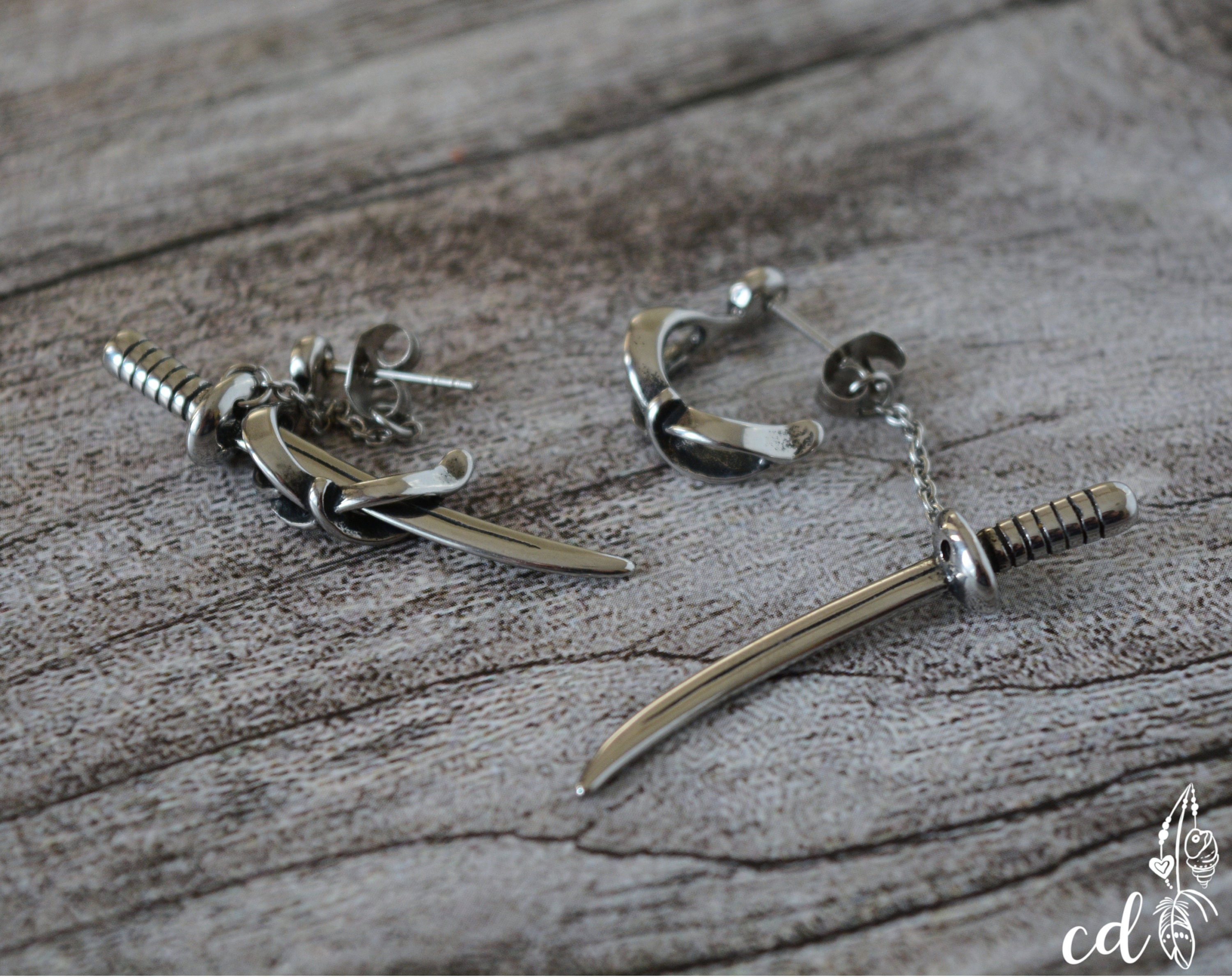 Stainless Steel Sword Earrings. Stud Dangle Earrings for Men | Etsy