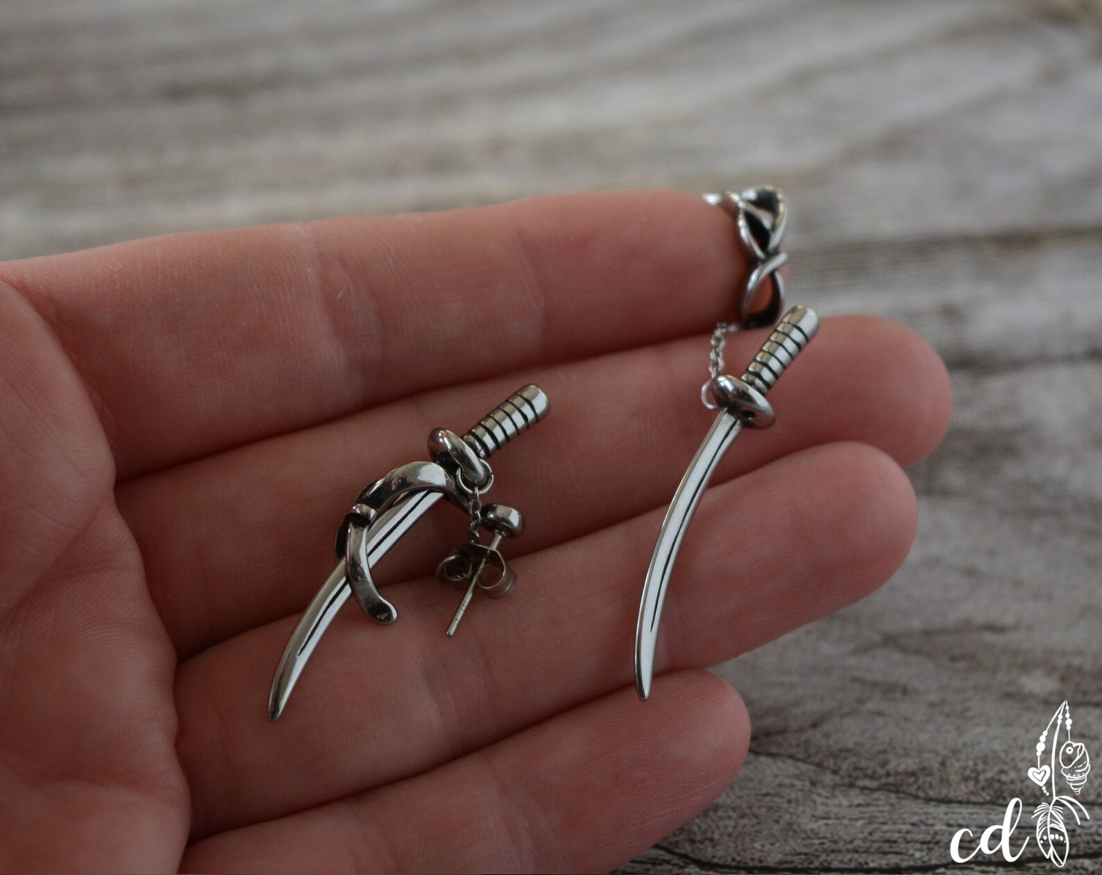 Stainless Steel Sword Earrings. Stud Dangle Earrings for Men | Etsy