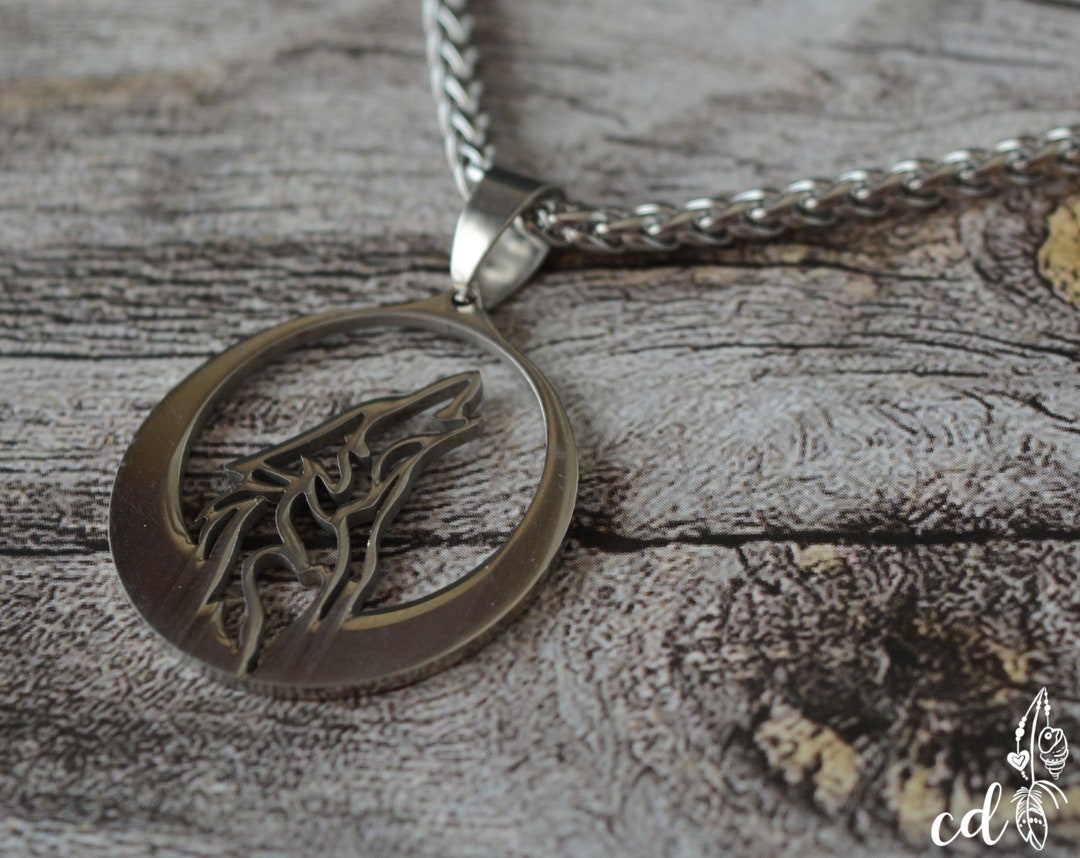 Stainless Steel Wolf Necklace for Men. Choose Your Cord! Steel, Onyx or ...