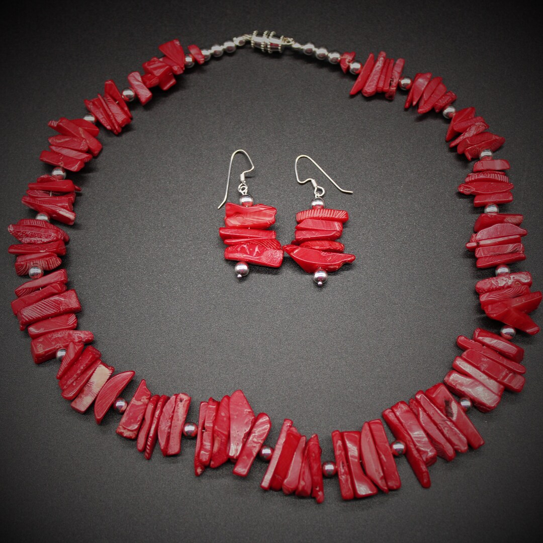 Red Chunky Turquoise Necklace and Earring Set - Etsy