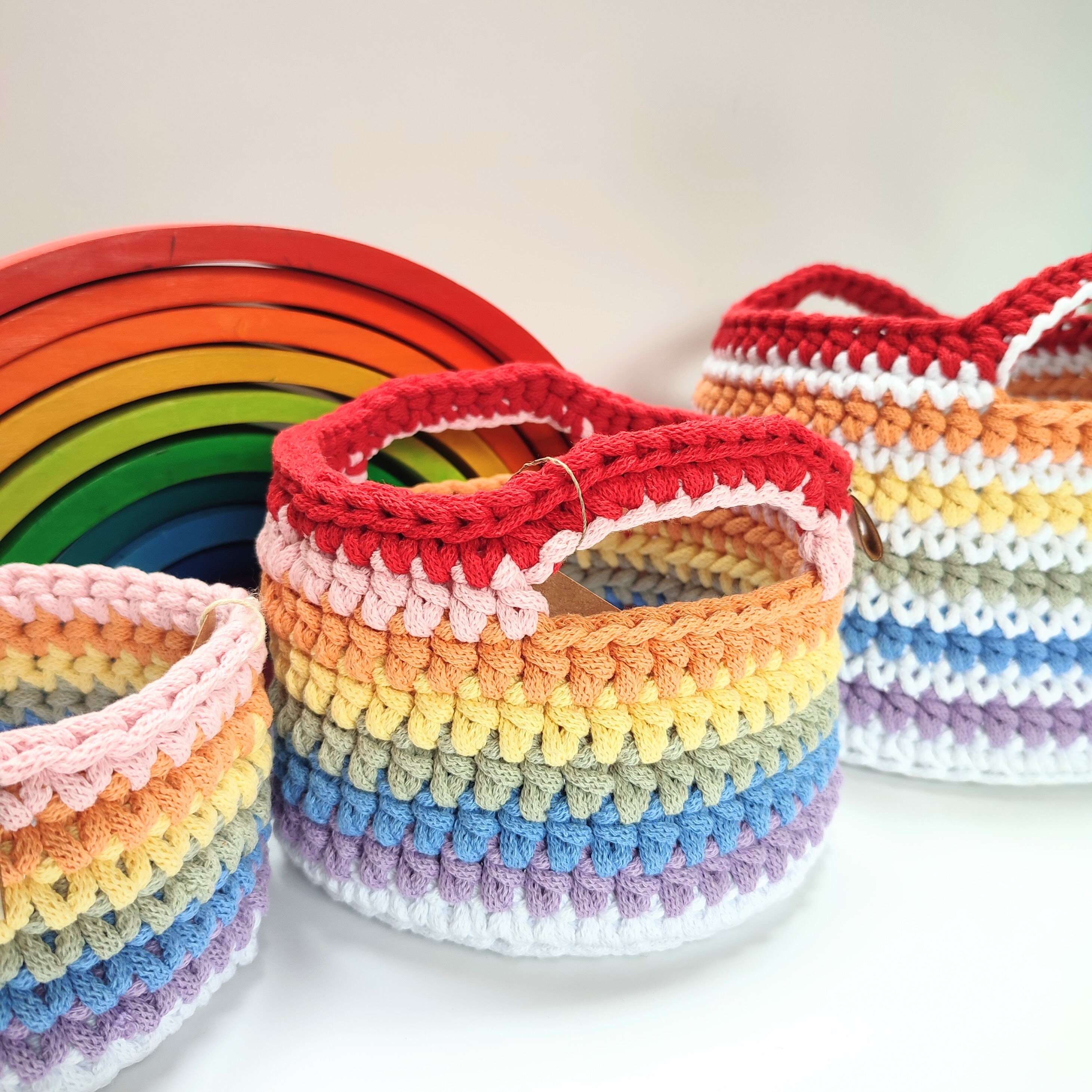 Crocheted Rainbow Storage Basket medium Treasure Basket - Etsy
