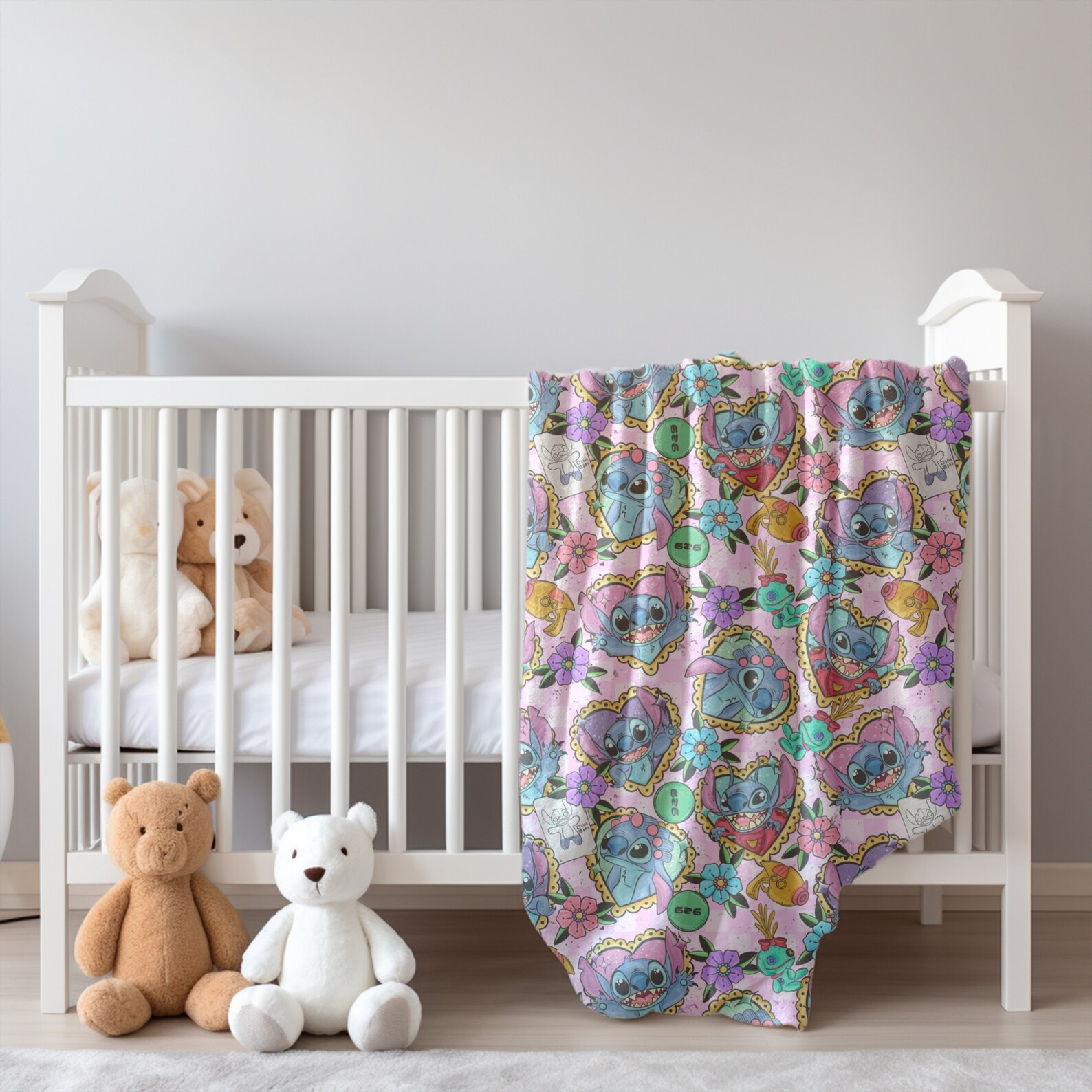 Pink Checkered Alien Hearts Velveteen Minky Blanket, Baby Girl Minky ...
