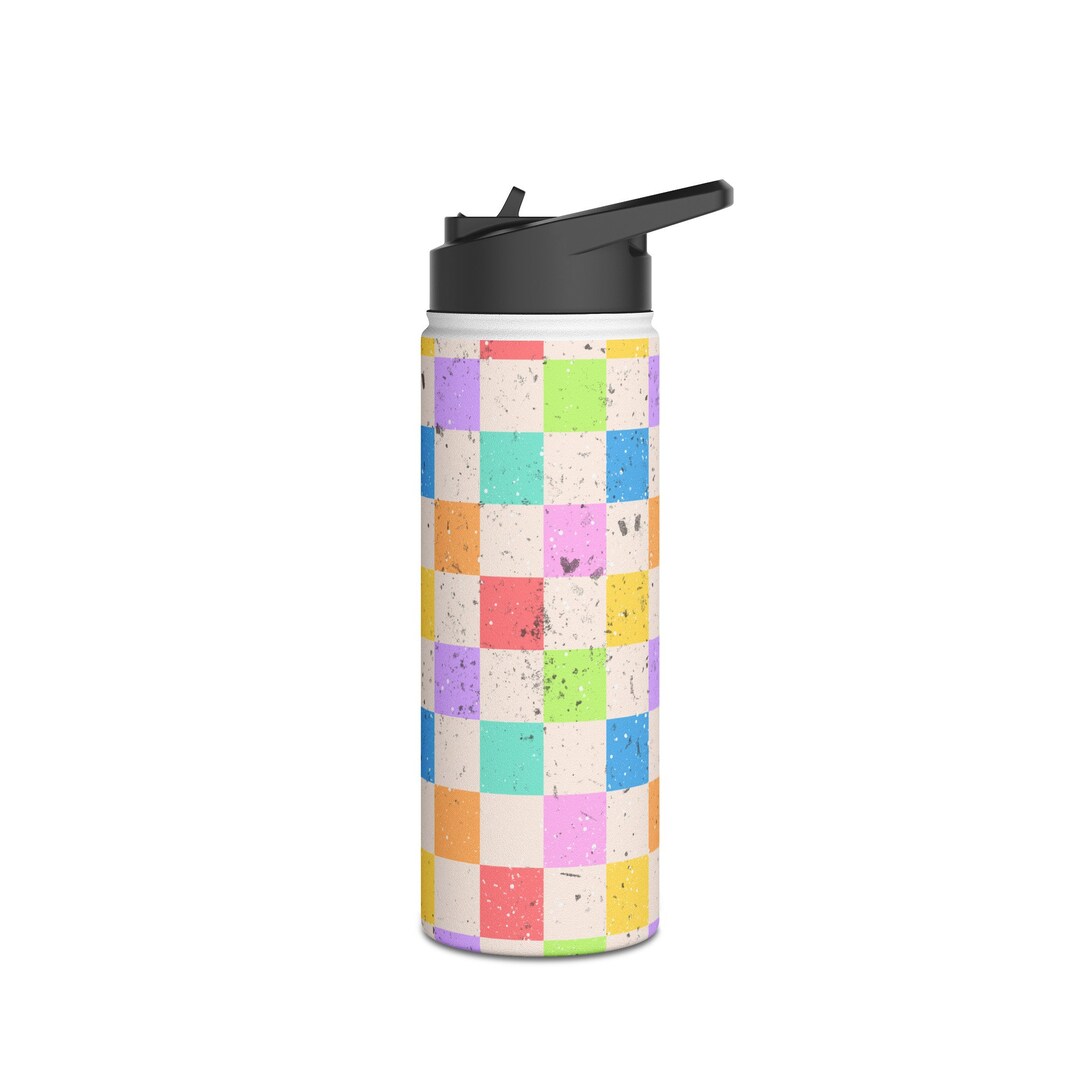 Retro Checkered Stainless Steel Water Bottle, Kids Stainless Steel ...